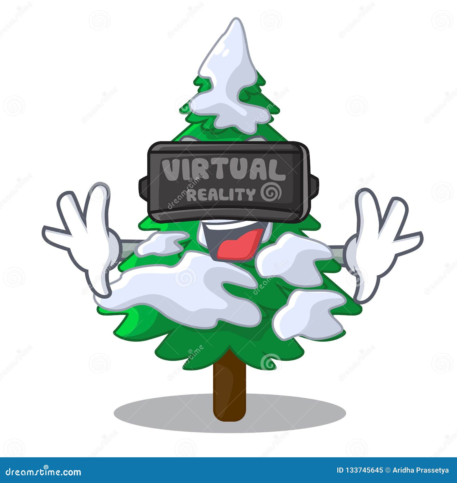 Virtual Reality Realistic Fir Tree in Snow Mascot Stock Vector ...