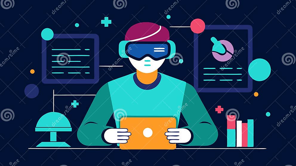 Virtual Reality Reporting a Journalist Wearing a VR Headset Typing ...