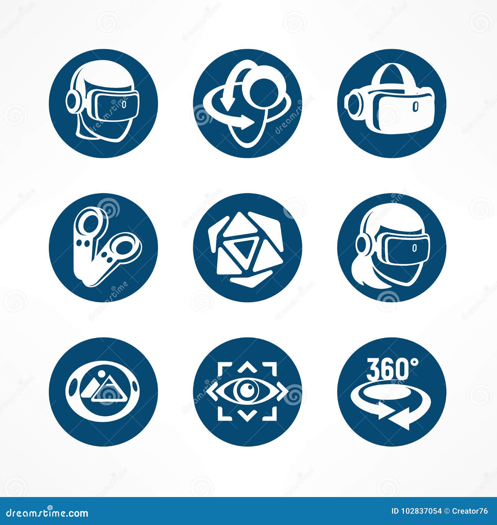 Virtual Reality Round Icon Set Stock Vector - Illustration of phone ...