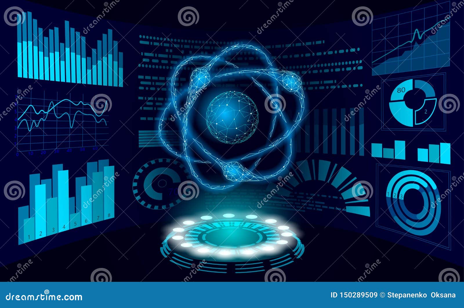 Virtual Reality Science Research Concept. HUD Display Work on Project ...