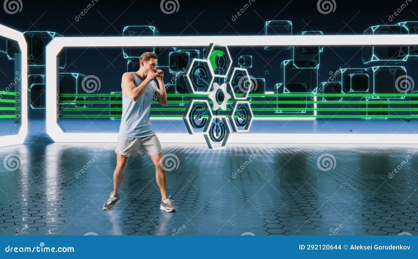 Virtual Reality Shadow Boxer Video Game. in Metaverse Fit Caucasian Man ...