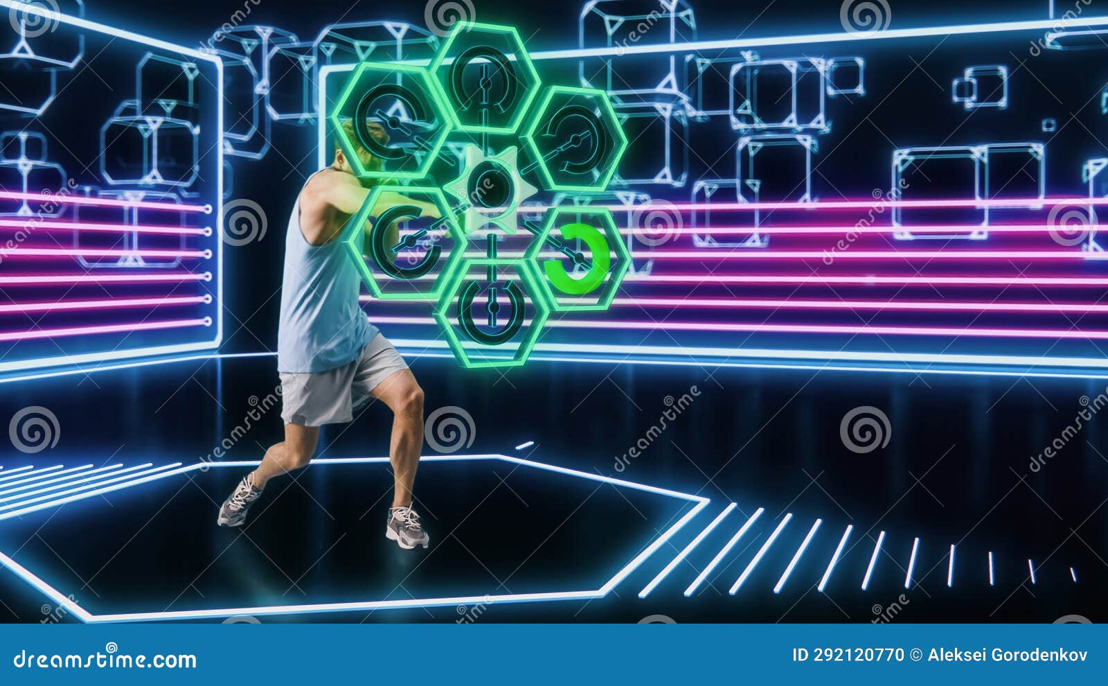 Virtual Reality Shadow Boxer Video Game. in Metaverse Fit Caucasian Man ...