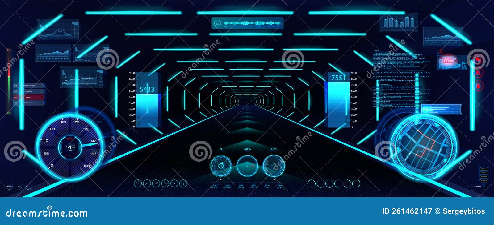 Virtual Reality, Simulation, Cyberspace with HUD Interface Dashboard ...