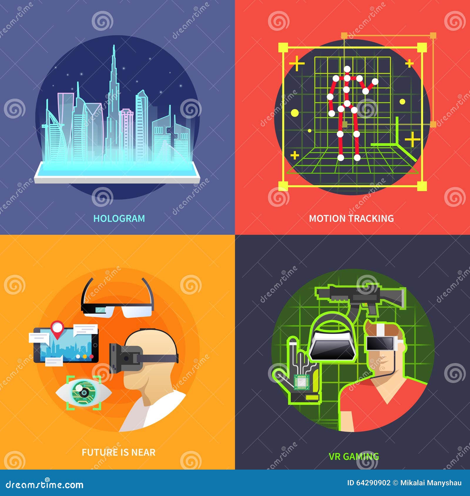 Virtual Reality Square Banners. Stock Vector - Illustration of future ...