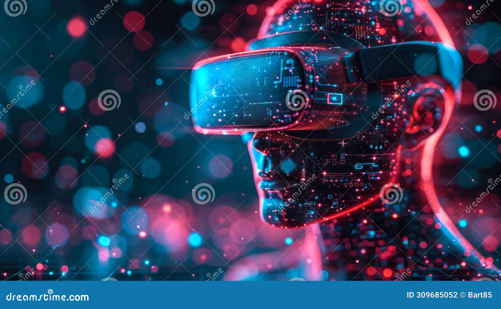 Virtual Reality Technology Concept, Phygital Illuminated On Headset ...