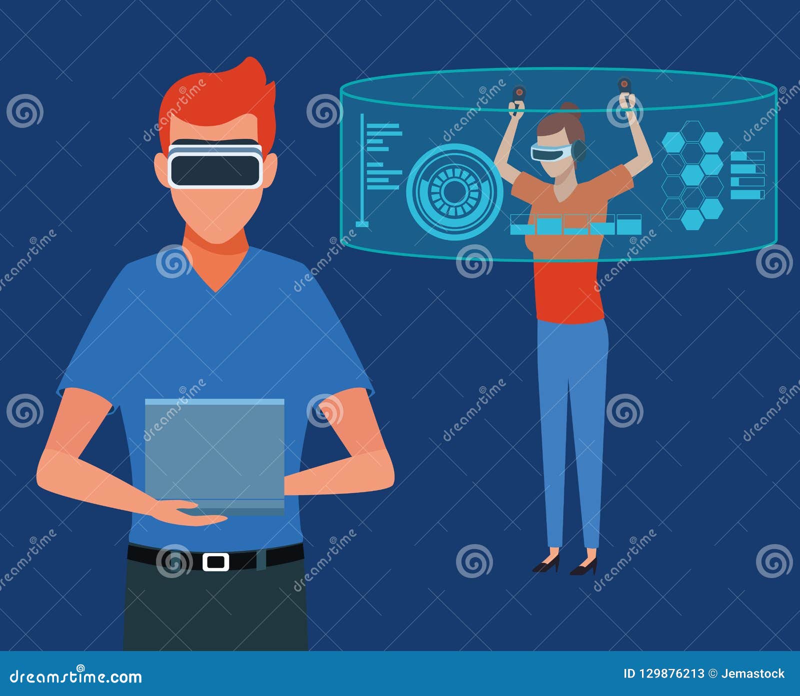 Virtual reality technology stock vector. Illustration of couple - 129876213