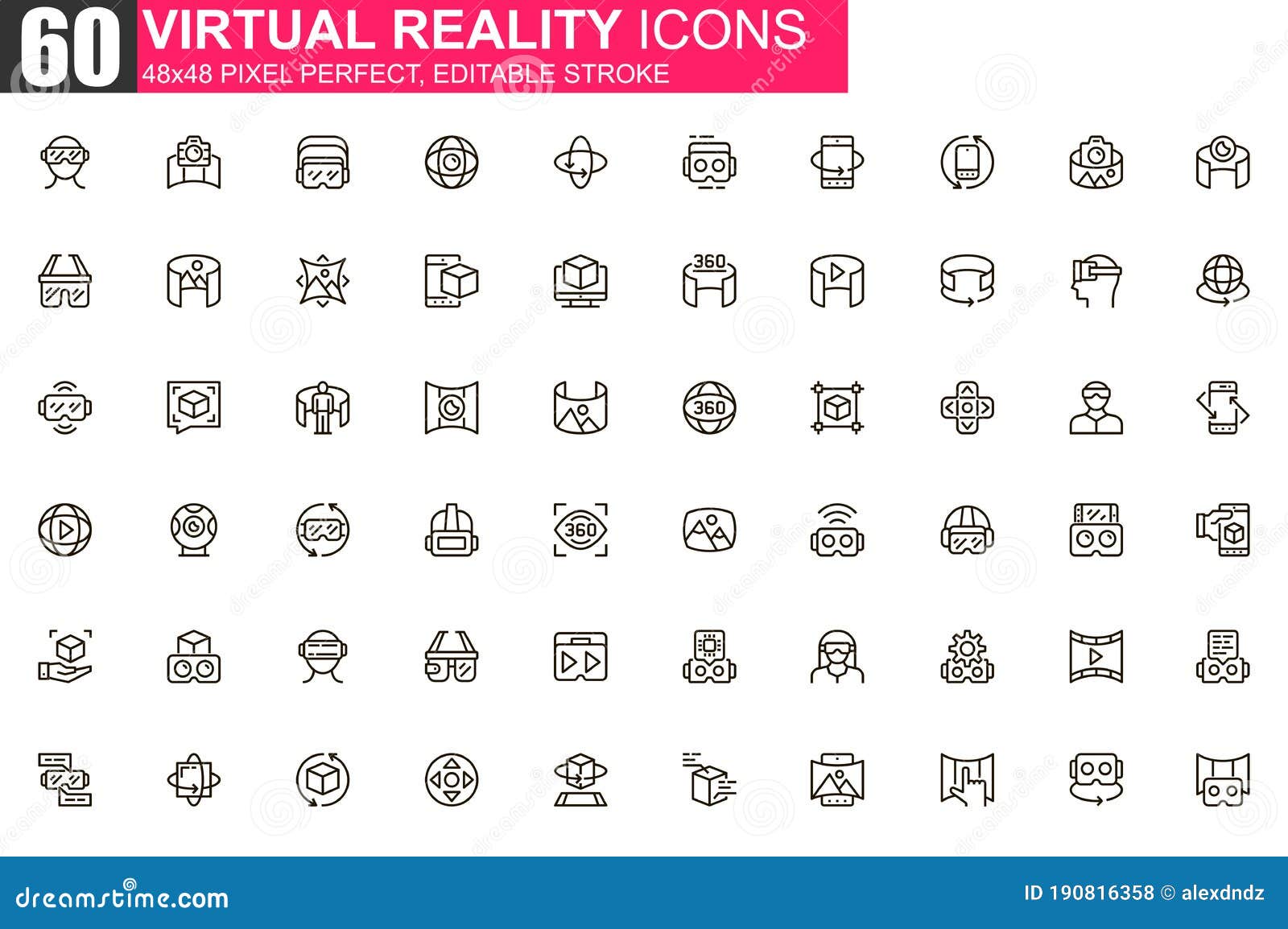 Virtual Reality Thin Line Icon Set. Stock Vector - Illustration of ...