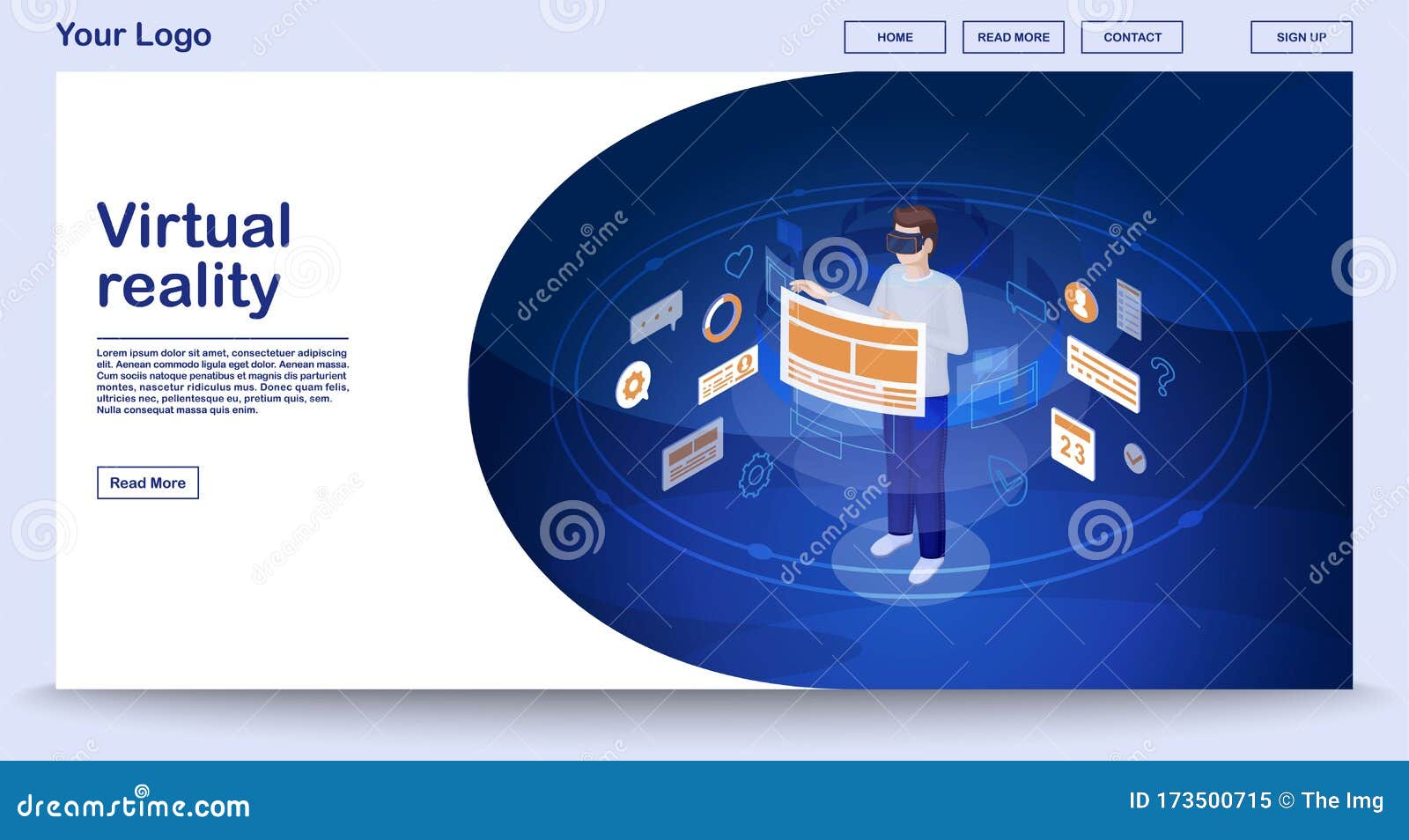 Virtual Reality UI Webpage Vector Template Stock Vector - Illustration ...