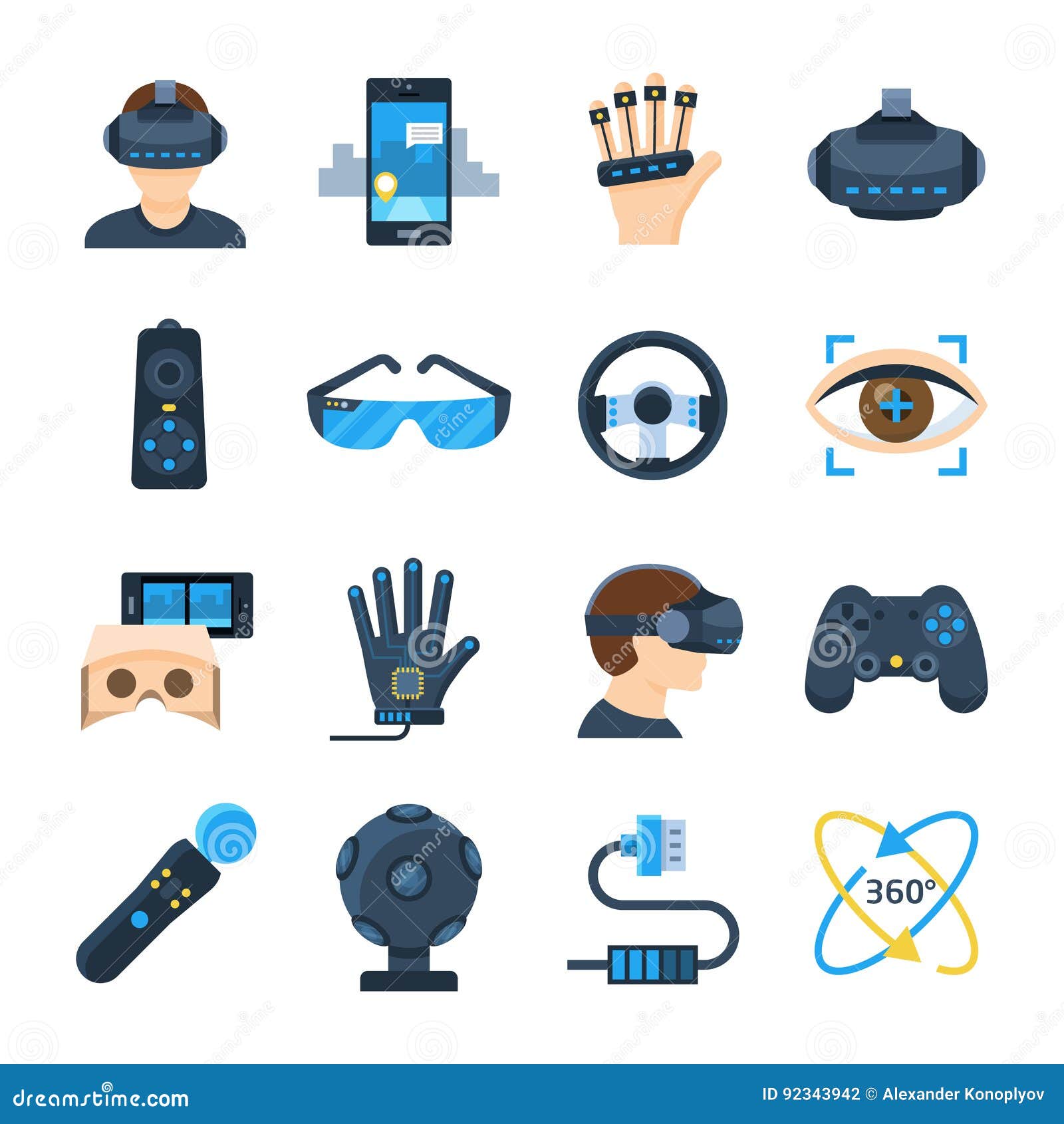 Virtual Reality Vector Icon Set in Flat Style Stock Vector ...