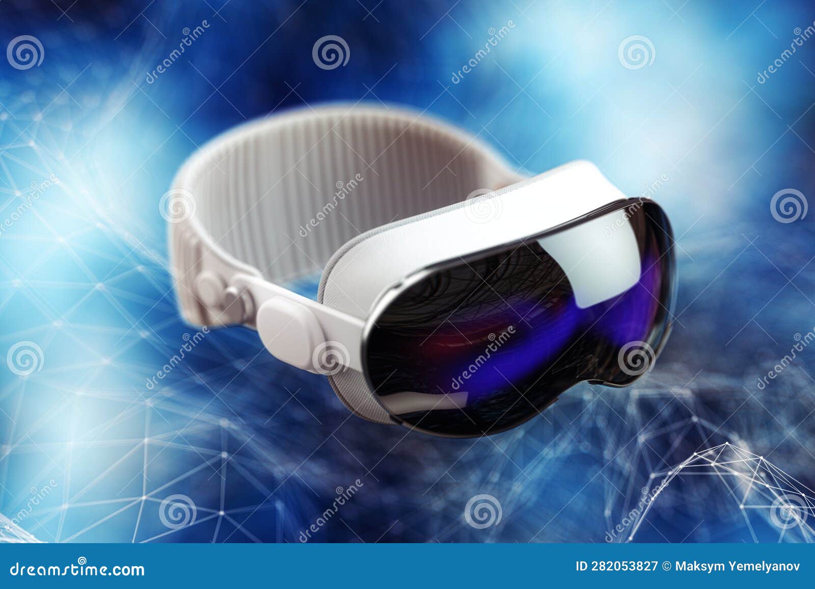 Virtual Reality VR Headset on Blue Background Stock Illustration ...