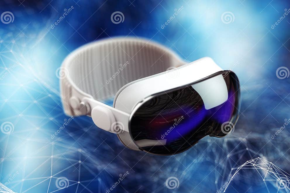 Virtual Reality VR Headset on Blue Background Stock Illustration ...