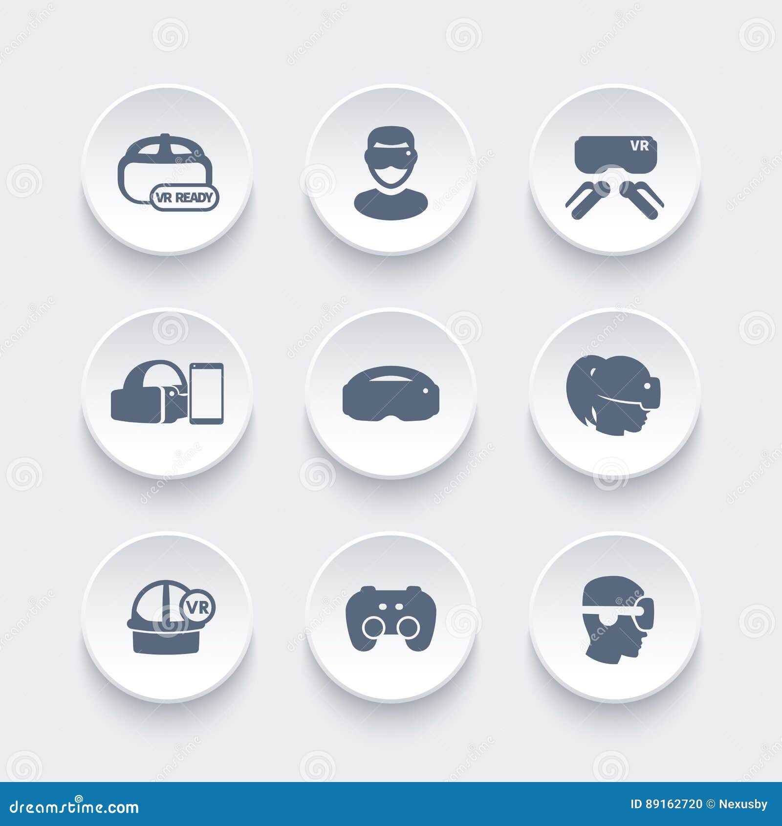 Virtual Reality, VR Icons Set Stock Vector - Illustration of mounted ...