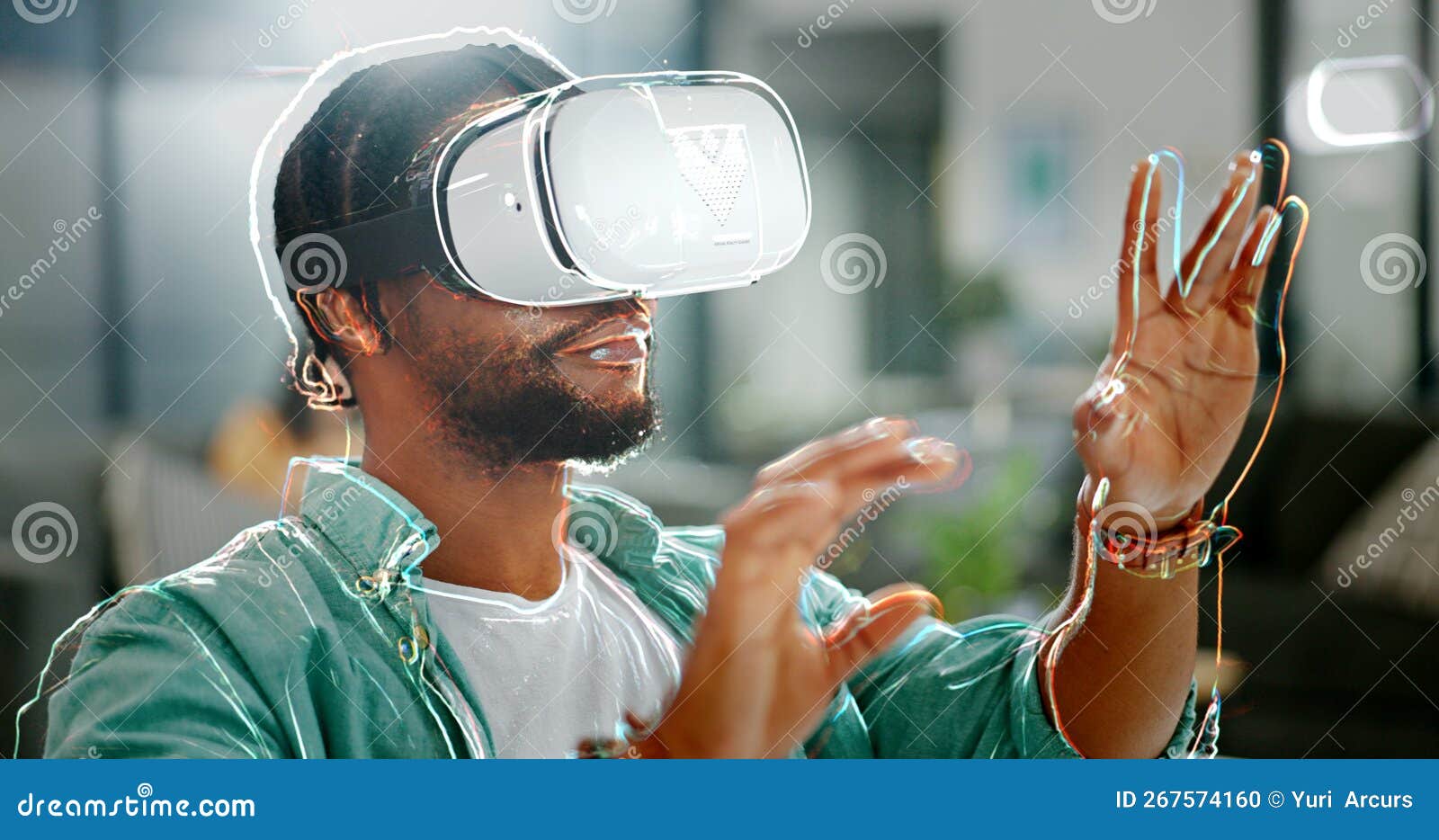 Virtual Reality, Vr Metaverse and Black Man Work on Cyber Dashboard ...