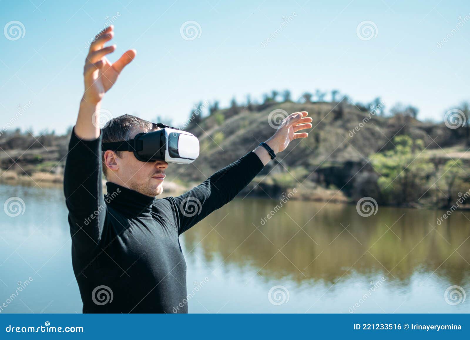 Virtual Reality Vs Real Life. Future, Modern Technologies Stock Photo ...