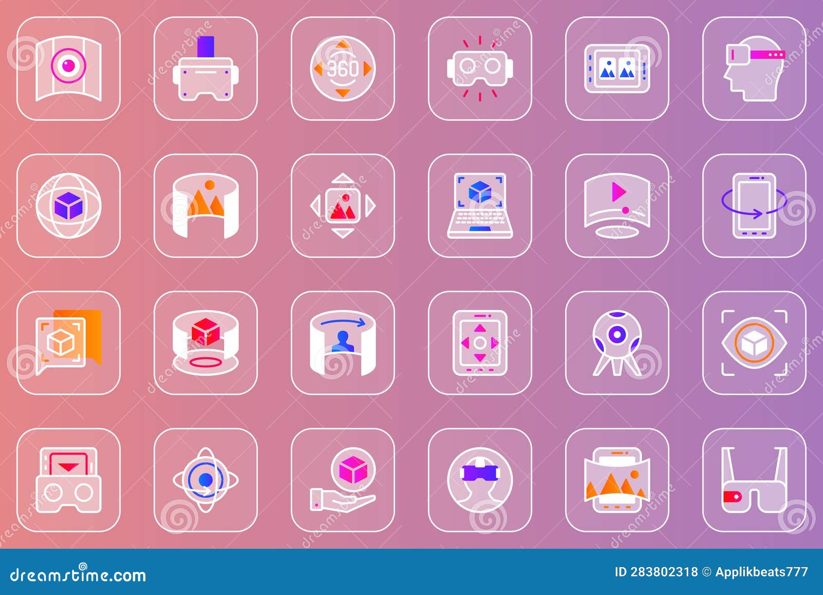 Virtual Reality Web Glassmorphic Icons Set. Pack Outline Pictograms of ...