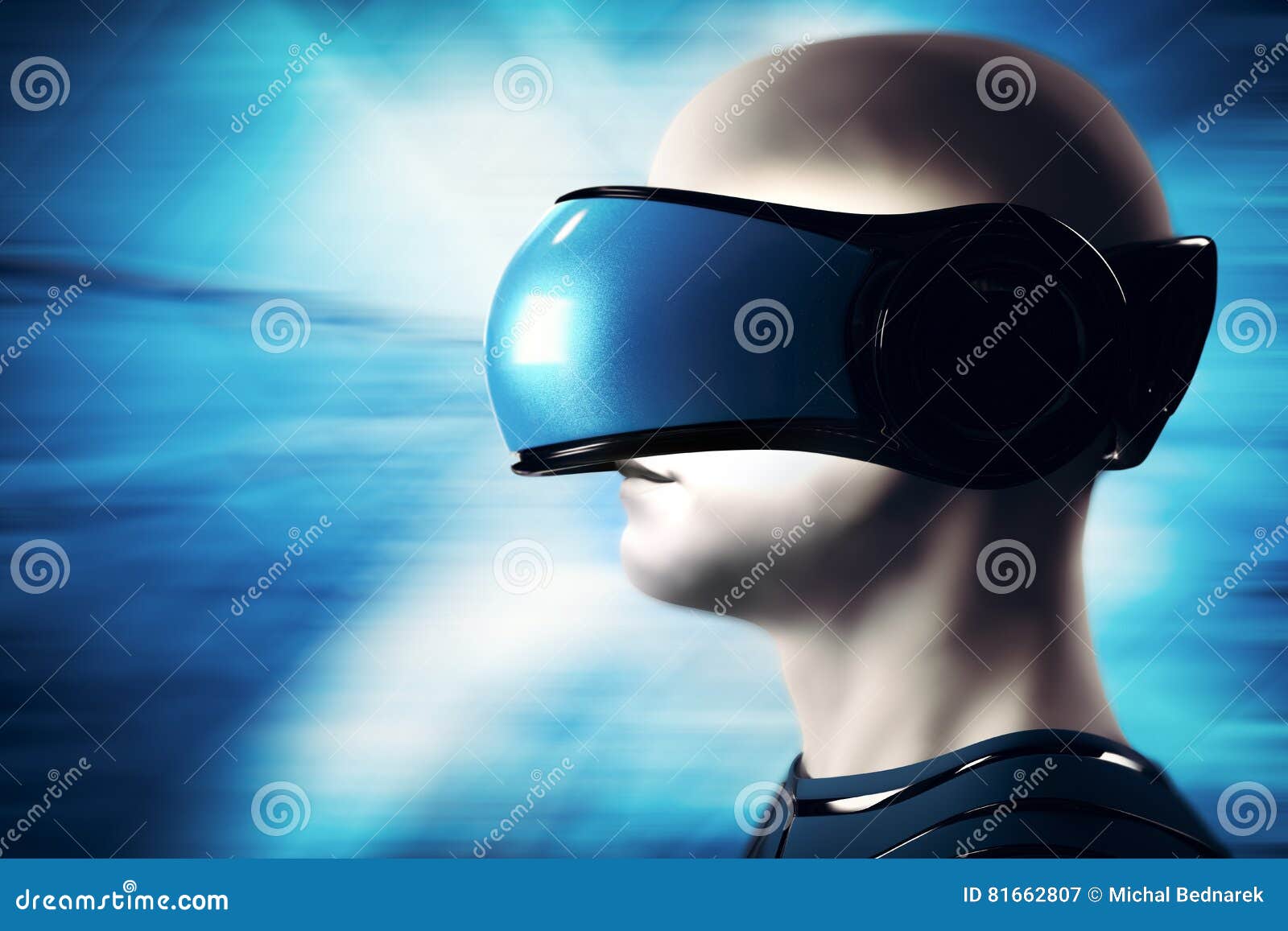 Into Virtual Reality World. Man Wearing Goggle Headset Stock ...