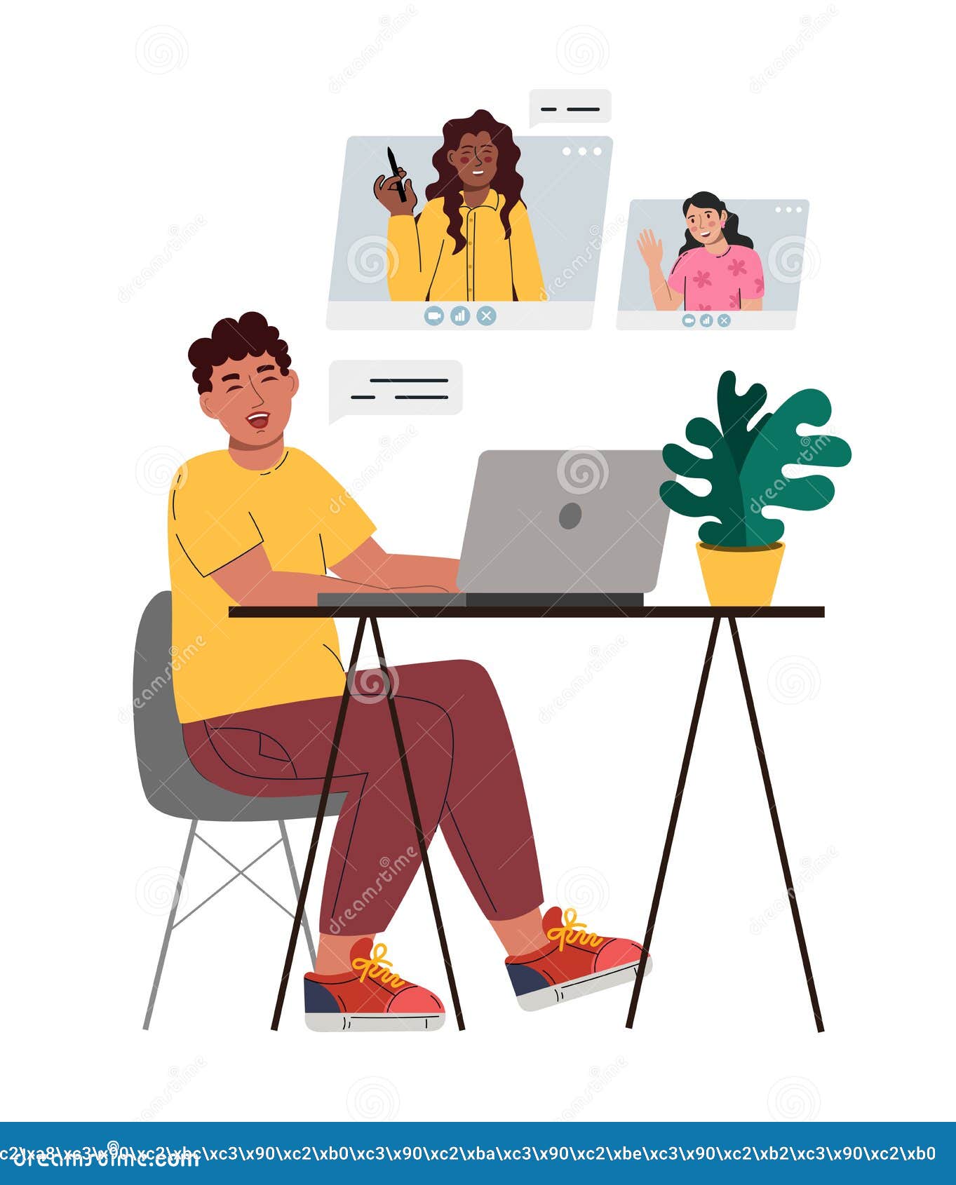 Virtual Remote Work. Windows with Office Colleagues. Online Remote ...