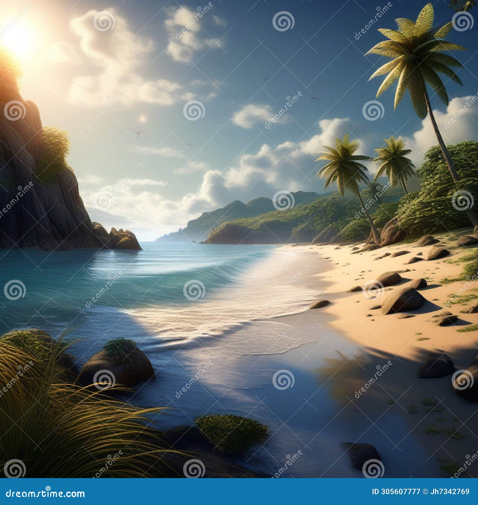 A Virtual Representation of a Secluded Beach with Untouched Summer Sand ...