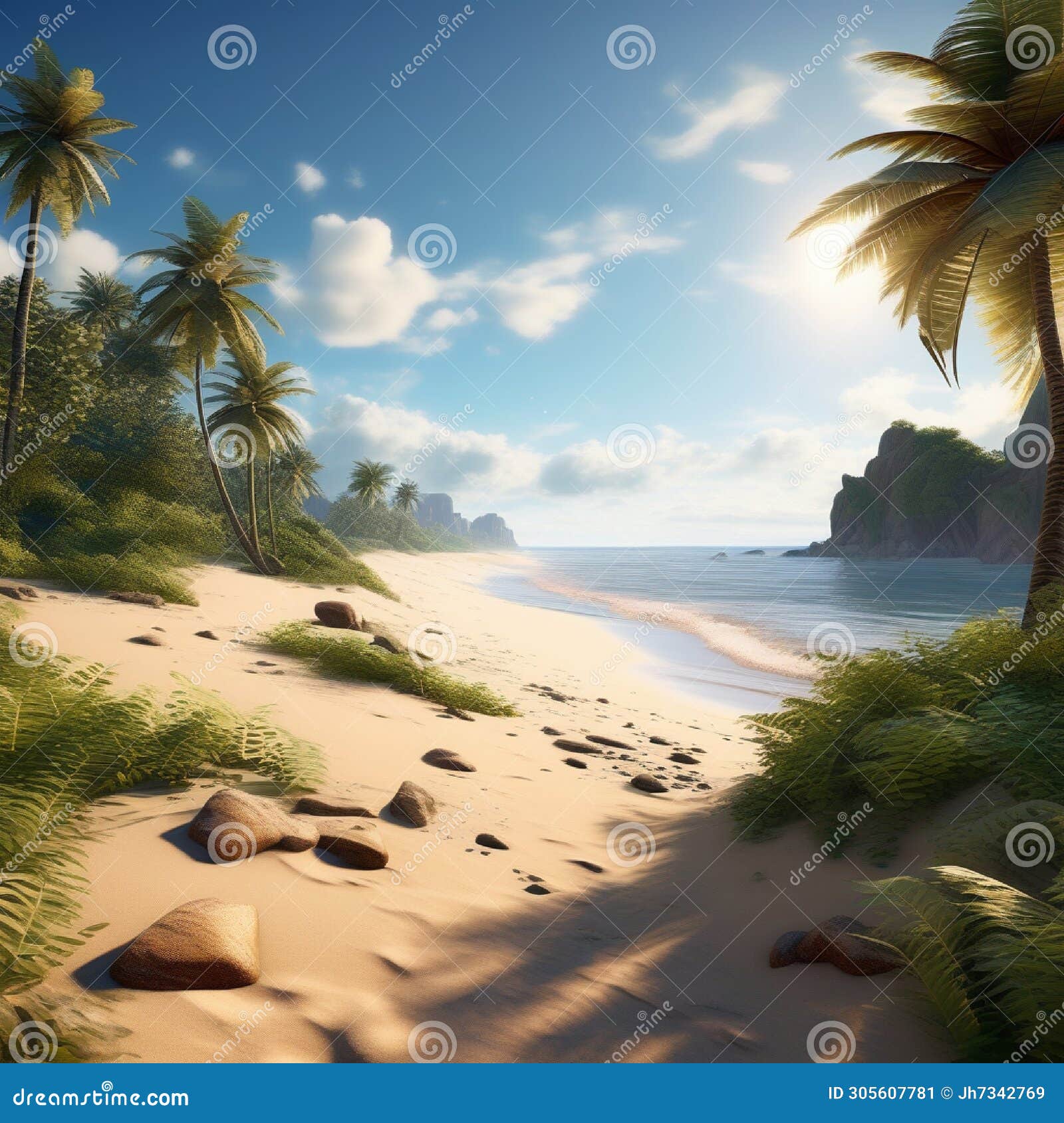 A Virtual Representation of a Secluded Beach with Untouched Summer Sand ...