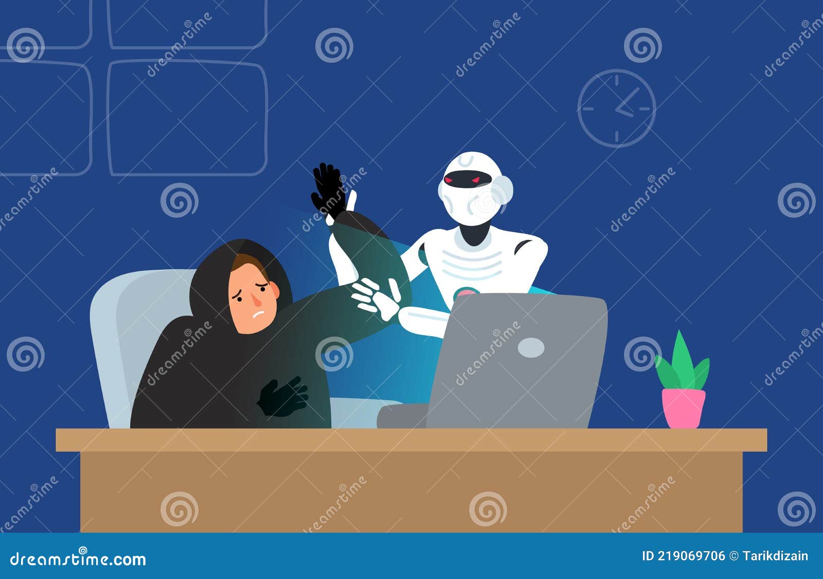 Virtual Robot Artificial Intelligence Catch a Hacker Using Laptop Cyber ...