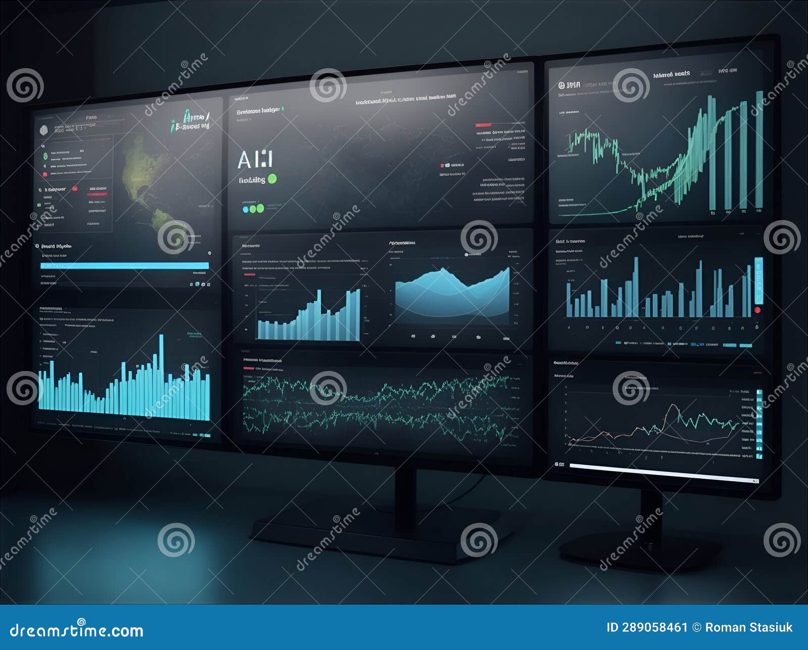 Virtual Screen with Data AI Analytics. AI Generated Stock Illustration ...