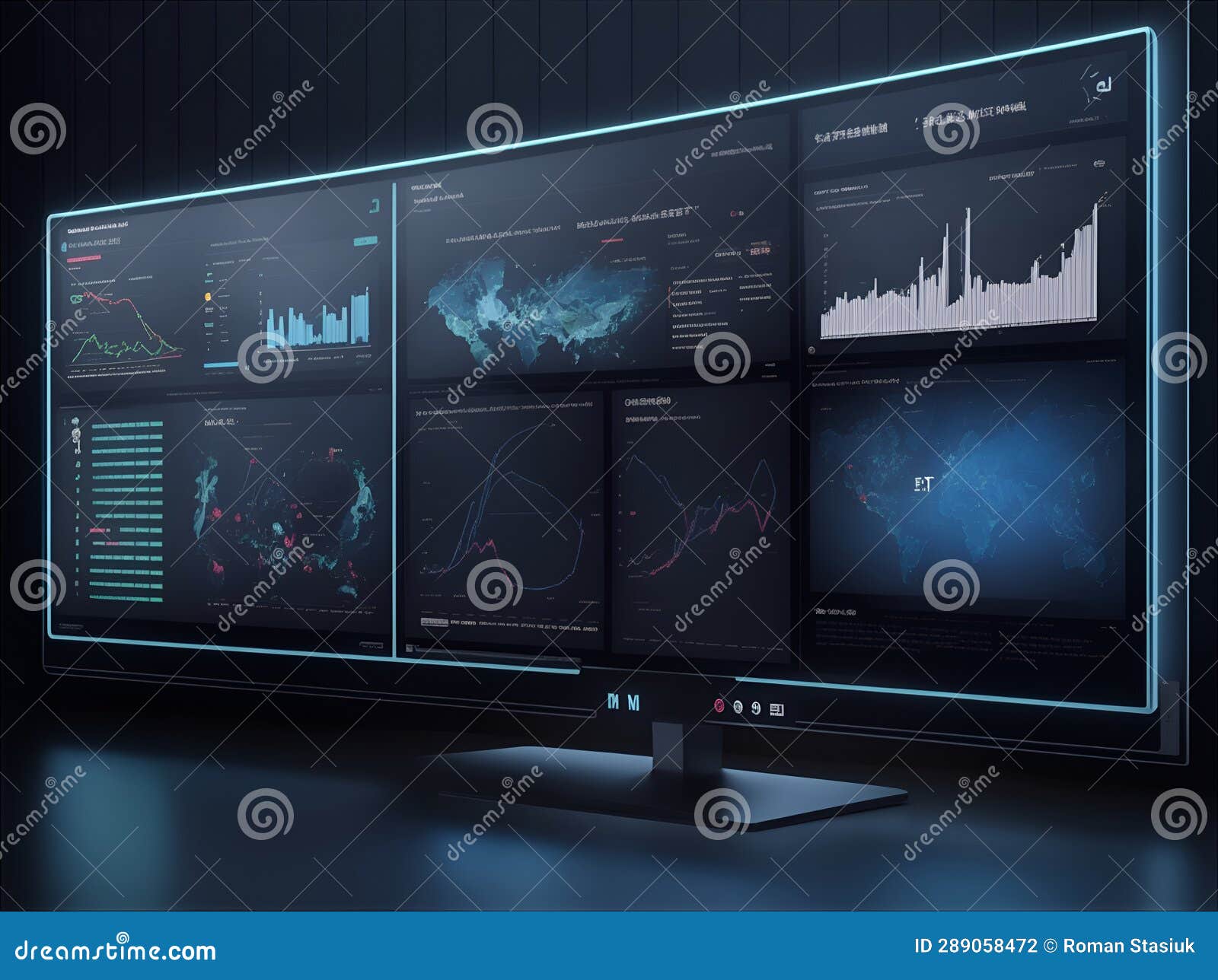 Virtual Screen with Data AI Analytics. AI Generated Stock Illustration ...