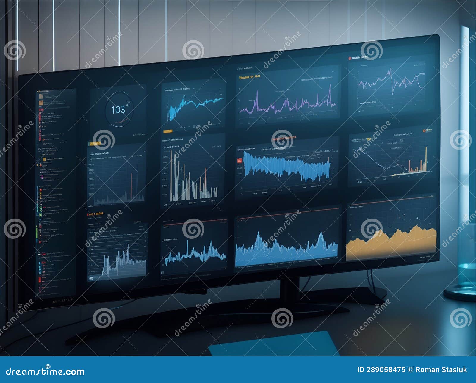 Virtual Screen with Data AI Analytics. AI Generated Stock Illustration ...