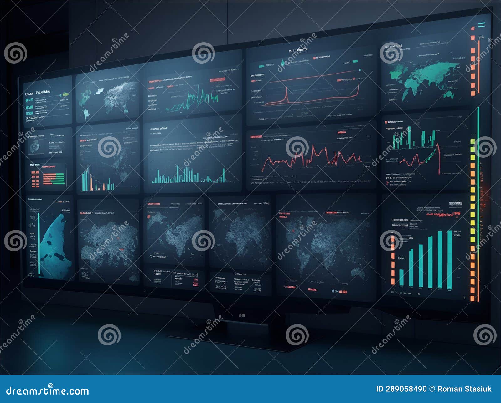 Virtual Screen with Data AI Analytics. AI Generated Stock Illustration ...