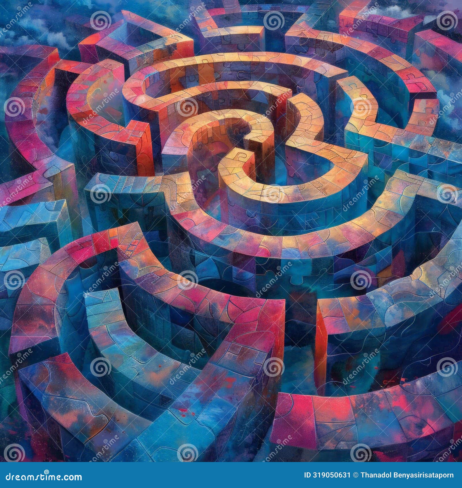 Virtual Screen Displaying a Complex Labyrinth Puzzle, Representing the ...