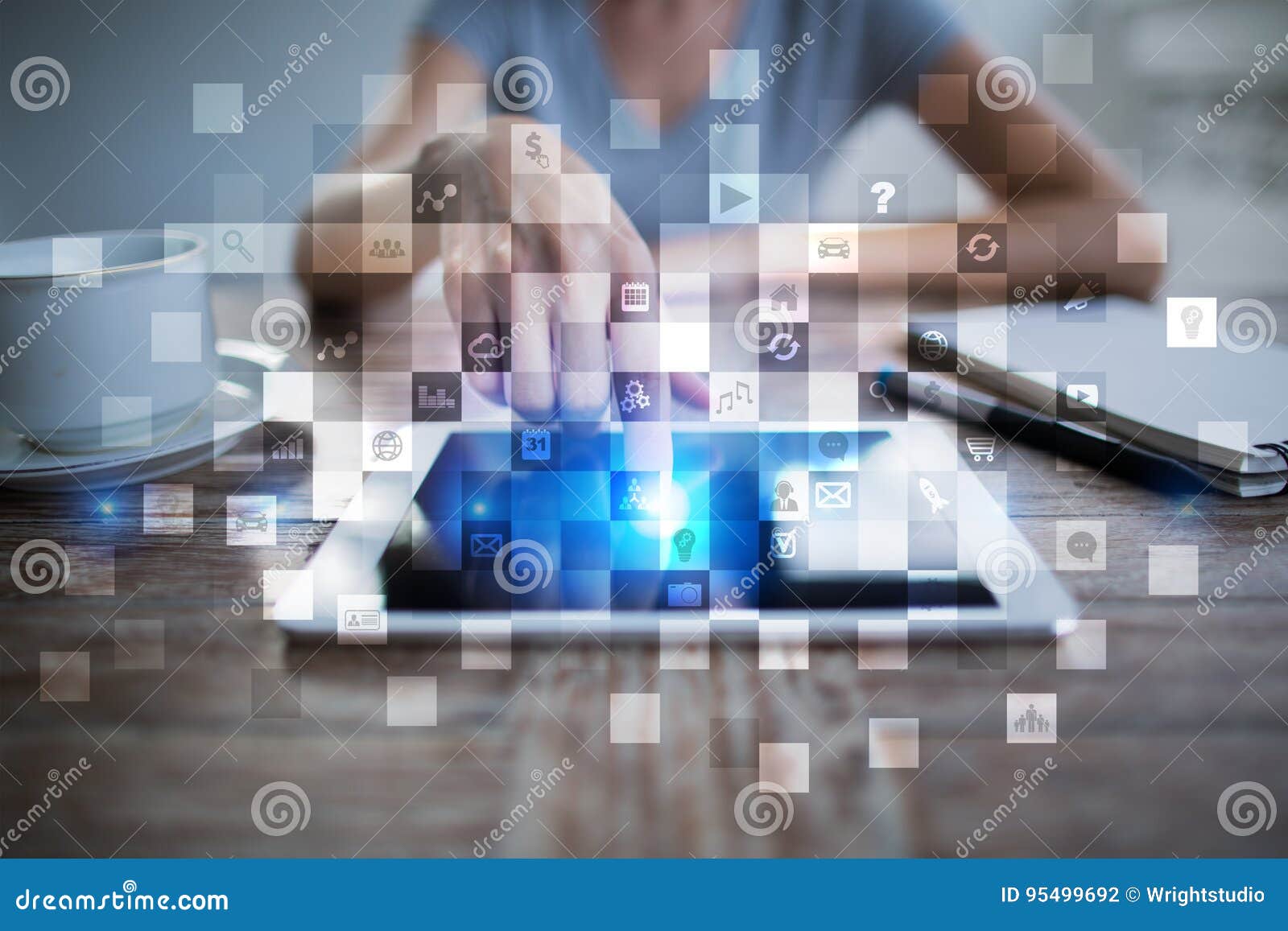 Virtual Screen Interface with Applications Icons. APPS. Technology ...