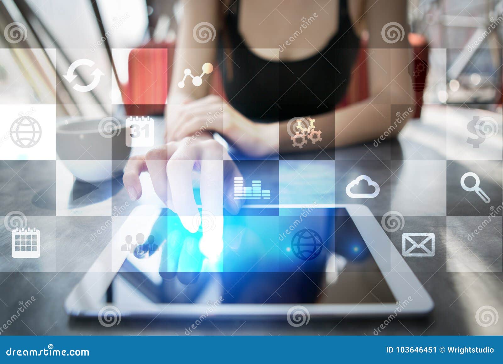 Virtual Screen Interface with Applications Icons. Internet Technology ...