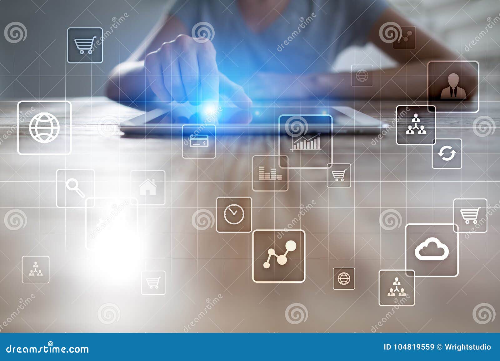 Virtual Screen Interface with Applications Icons. Strategy Planning ...