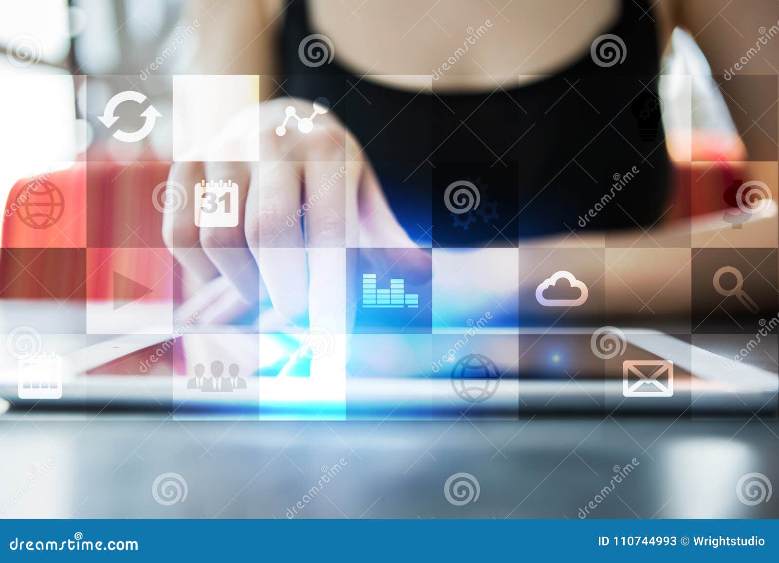 Virtual Screen Interface with Applications Icons. APPS. Strategy ...