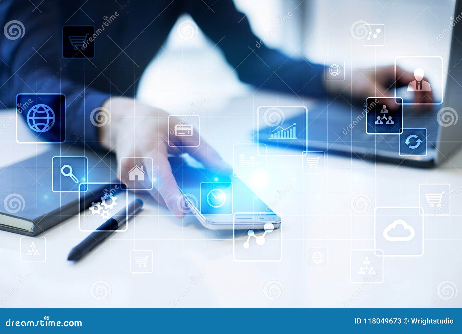 Virtual Screen Interface with Applications Icons. APPS. Strategy ...