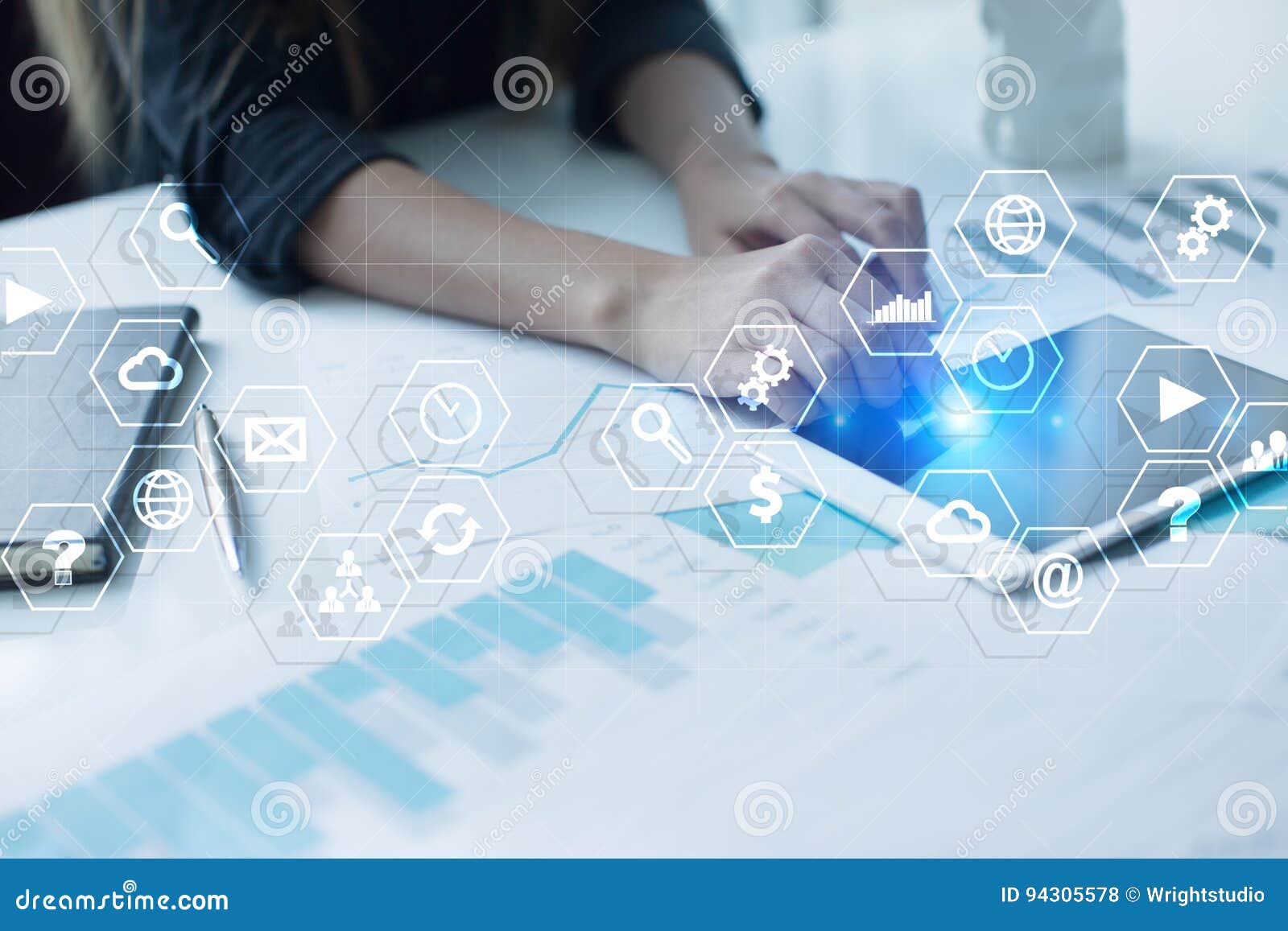 Virtual Screen Interface with Applications Icons. Internet Technology ...