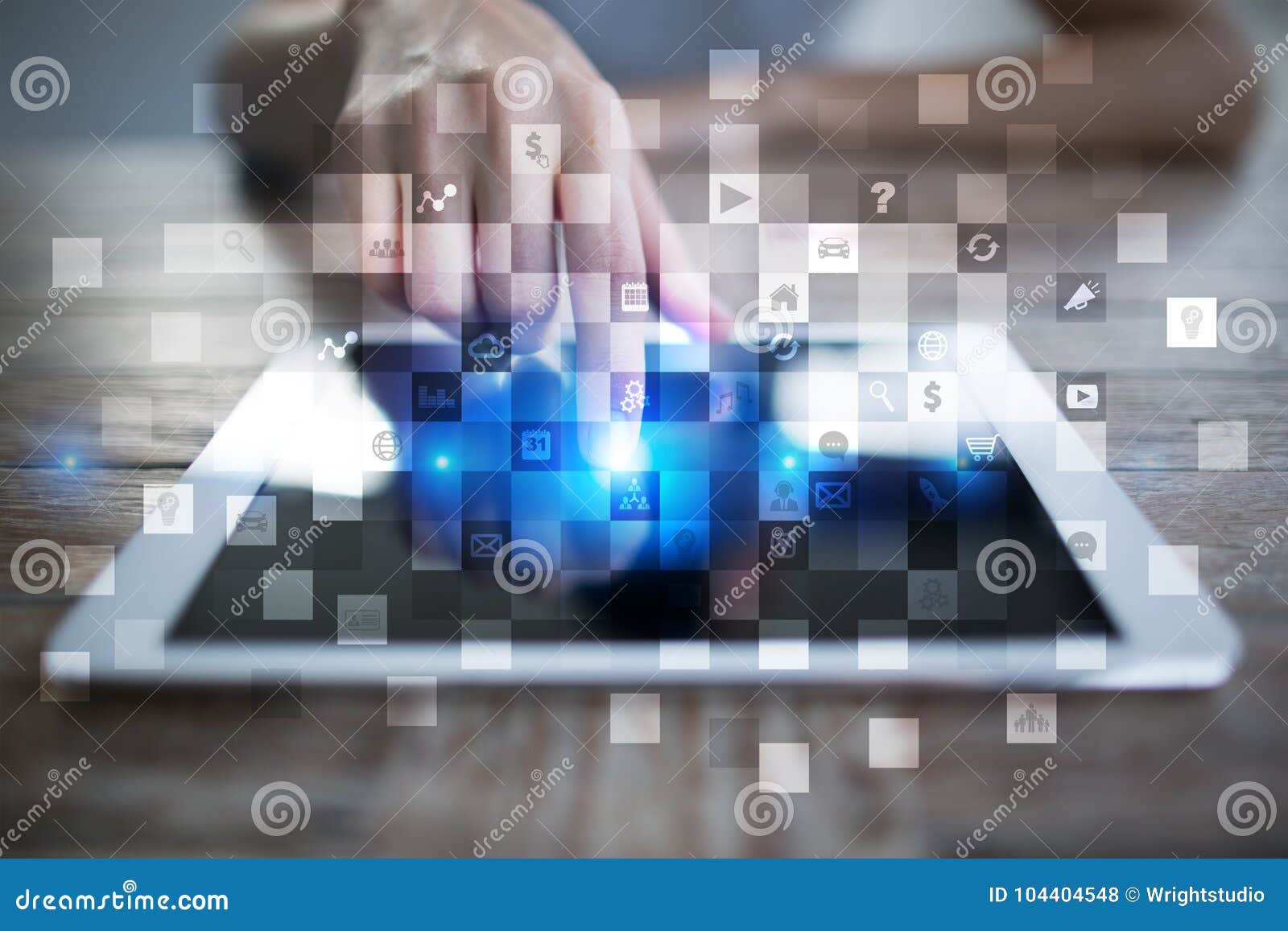 Virtual Screen Interface with Applications Icons. Internet Technology ...