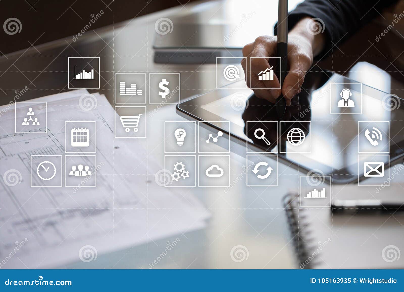 Virtual Screen Interface with Applications Icons. Strategy Planning ...