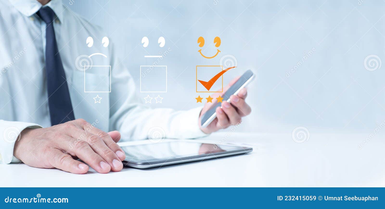 On the Virtual Screen, a Man Selects a Face Smile Emoticon. the User ...