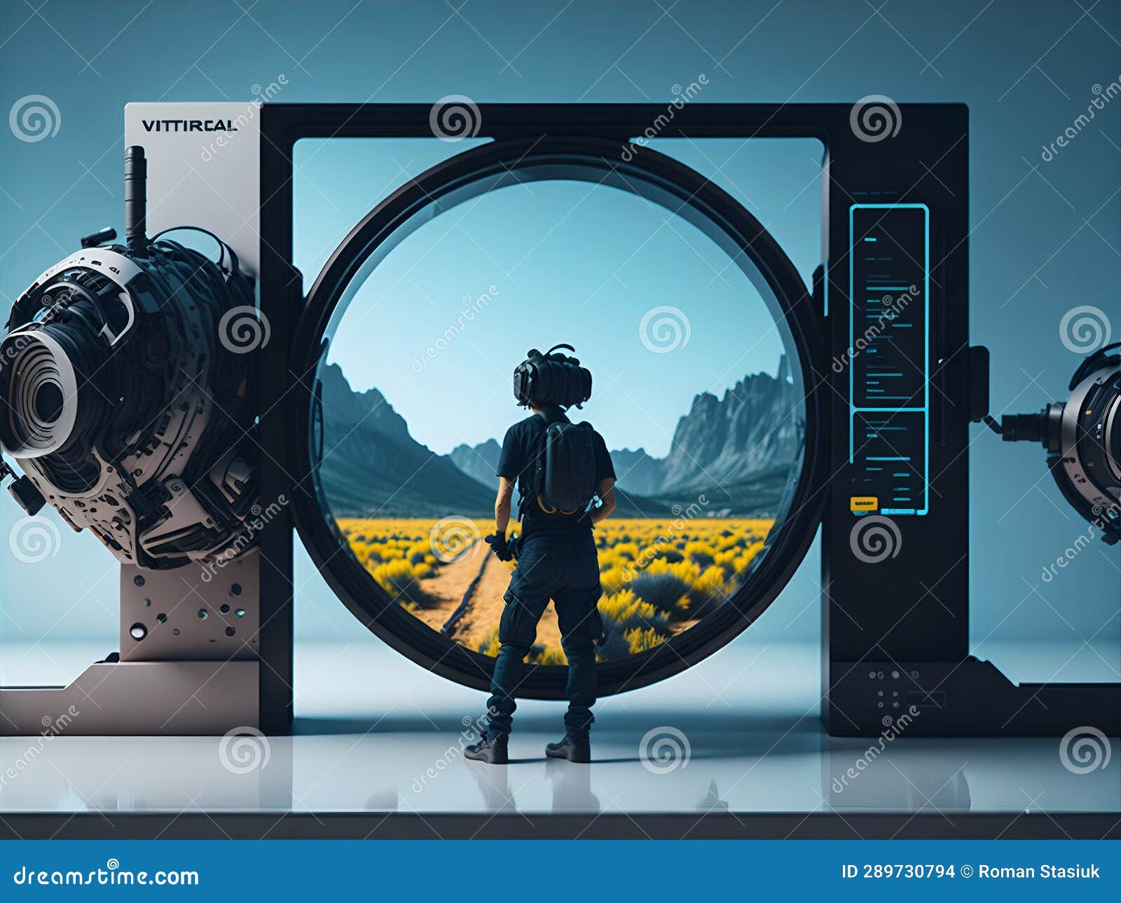 Virtual Nature Concept. Characters Wear Vr Glasses Immerse Into Virtual ...