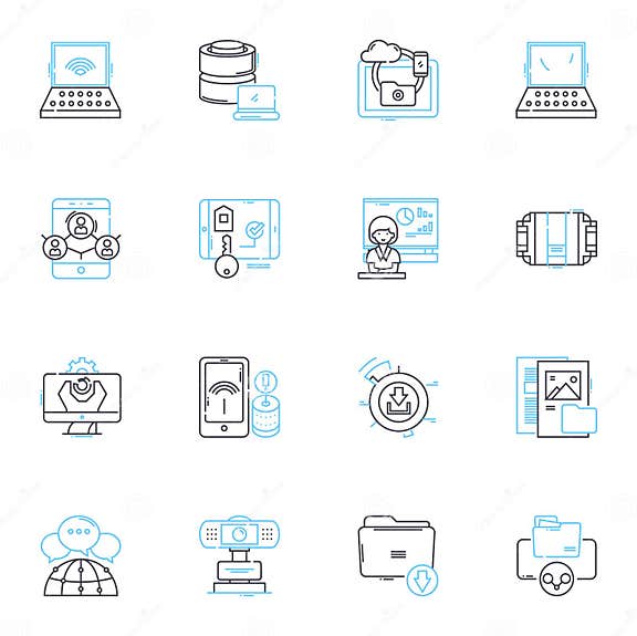 Virtual Security Linear Icons Set Encryption Firewall Authentication Malware Passwords