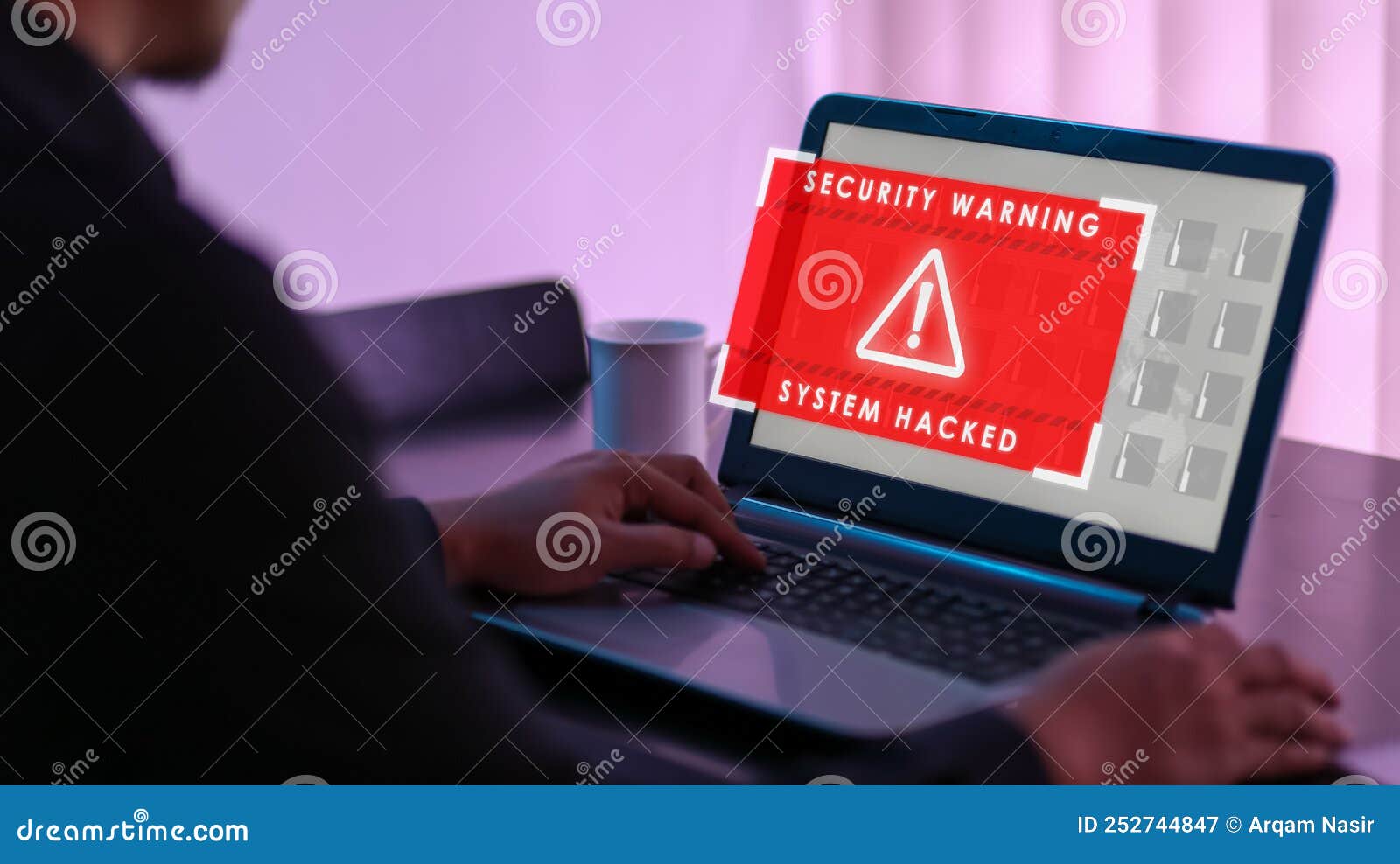Virtual Security Warning System Hacked Alert on Laptop Screen. Stock ...