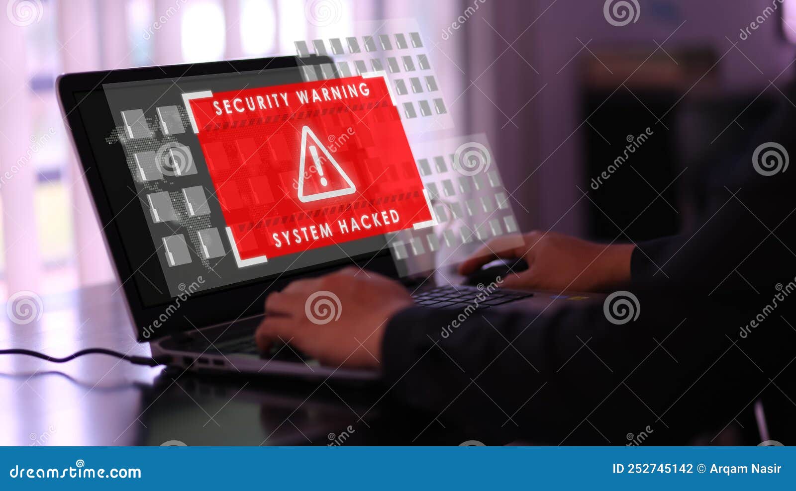 Virtual Security Warning System Hacked Alert on Laptop Screen. Stock ...