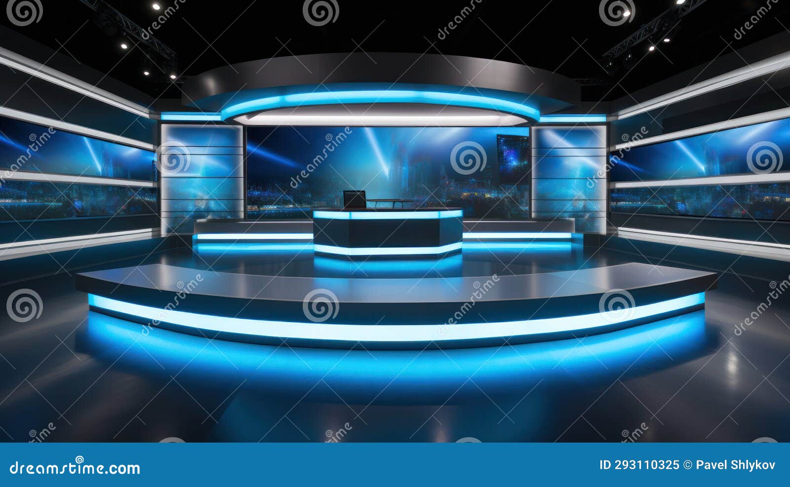 Virtual Set of Professional Broadcast Tv Studio Studio. News Room ...
