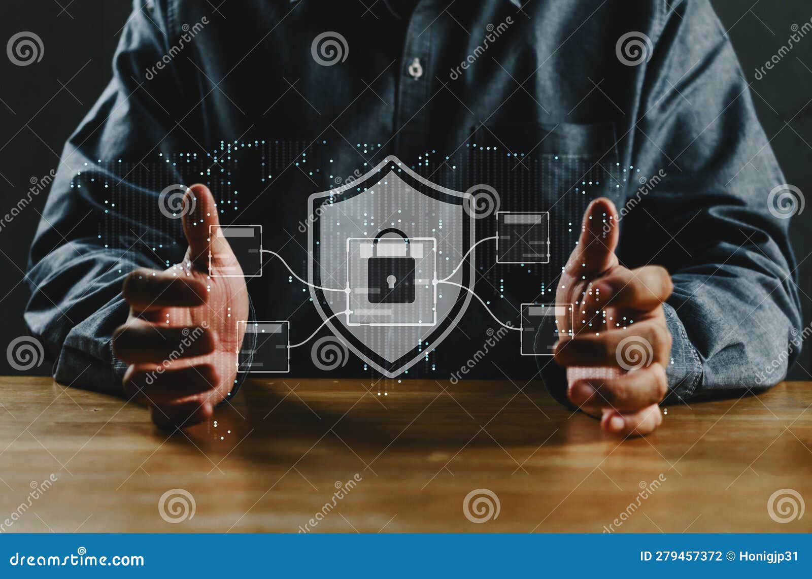 Virtual Shield between Human Hand. Stock Photo - Image of computer ...