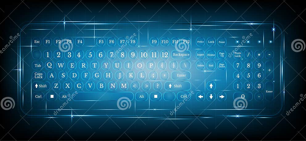 Virtual Shiny Computer Pc Keyboard or Keypad on Blue Stock Vector ...