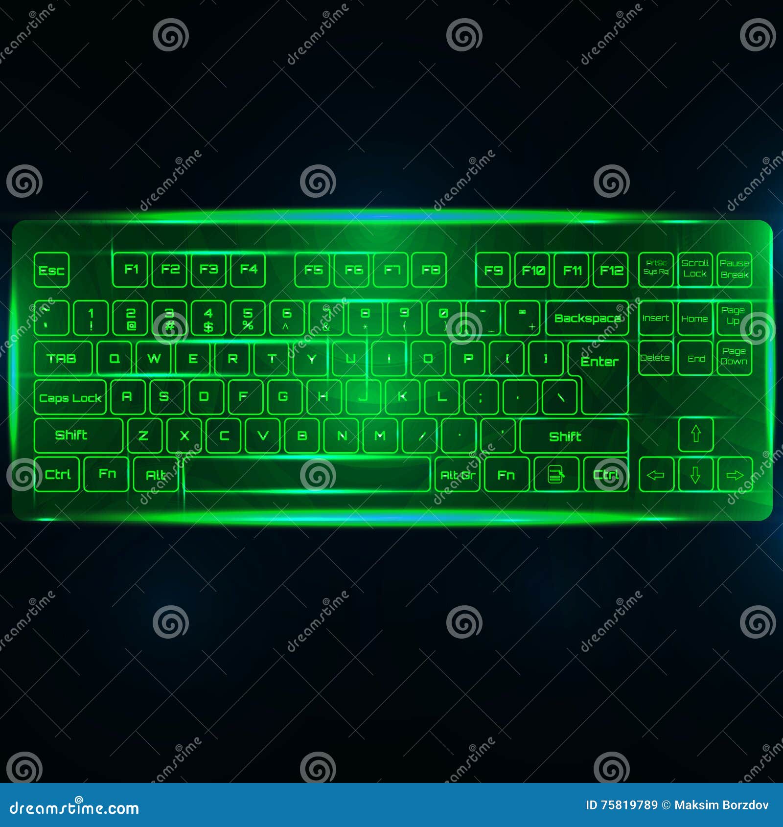 Virtual Shiny Computer Pc Keyboard or Keypad on Dark Green Back Stock ...