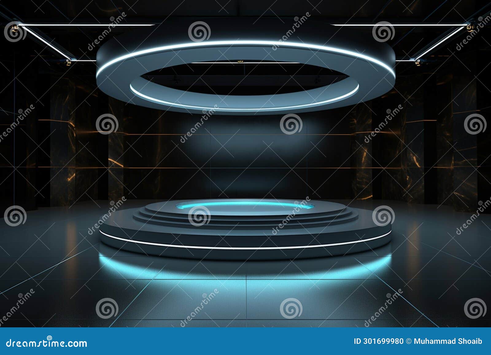 Virtual Showcase 3D Rendering Features an Empty Platform in Showroom ...