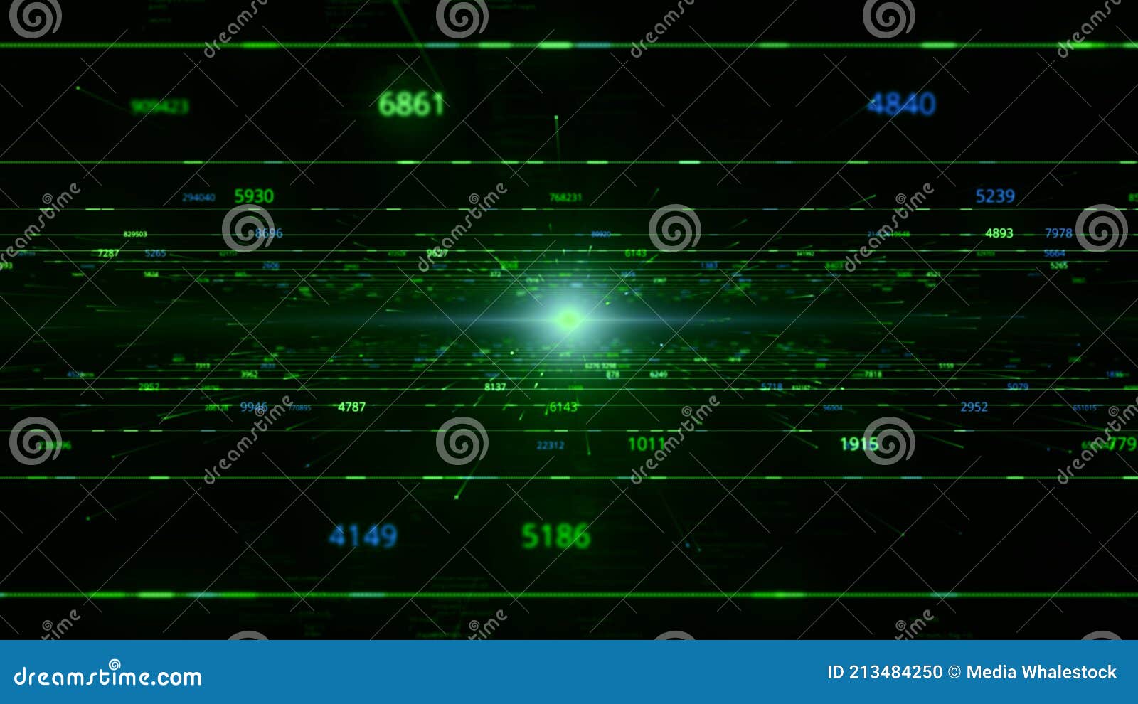 Virtual Space in Matrix with Flying Numbers and Light. Animation Stock ...
