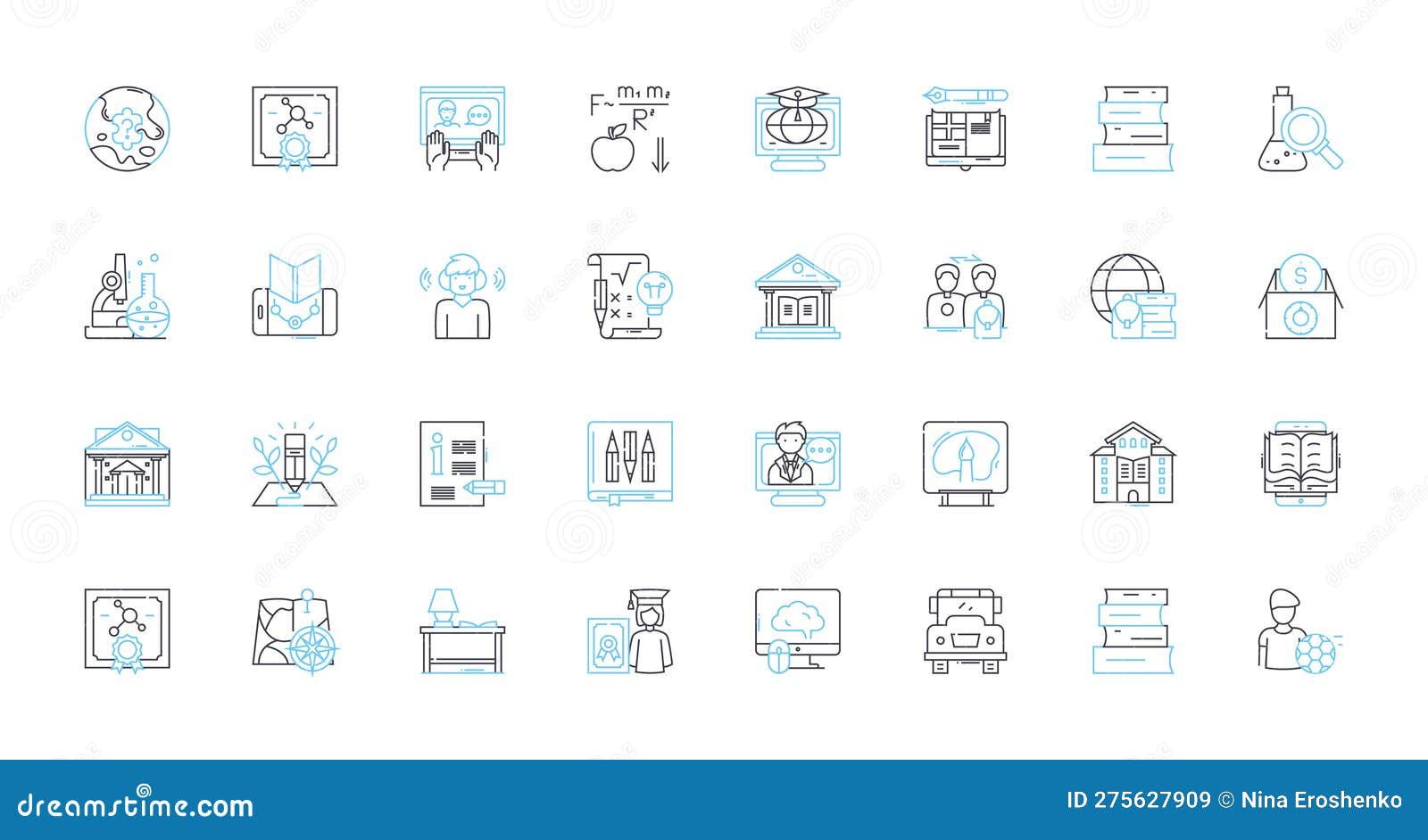 Virtual Studying Linear Icons Set. Remote, Online, Digital, Distance, E ...