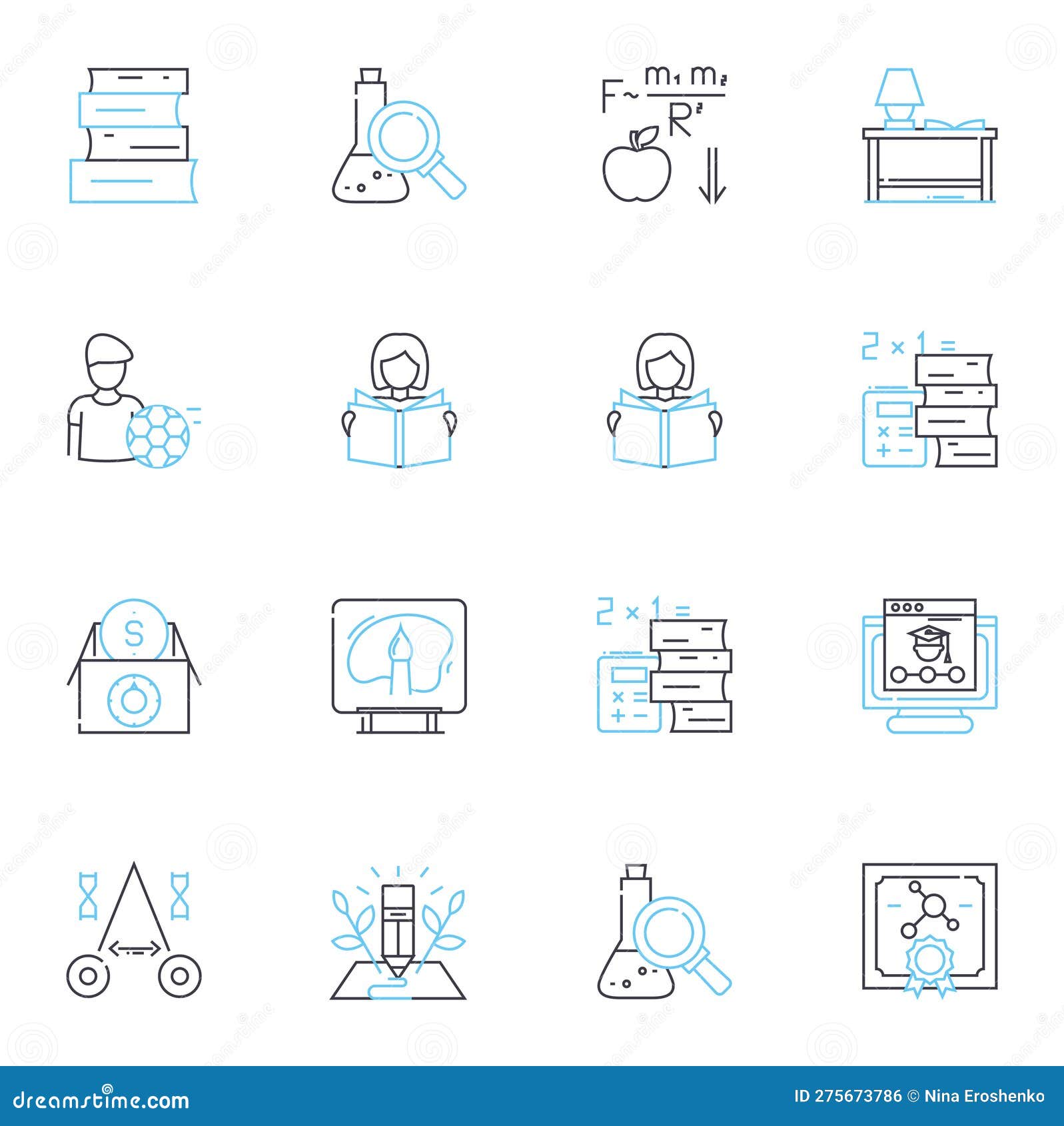 Virtual Studying Linear Icons Set. Remote, Online, Digital, Distance, E ...